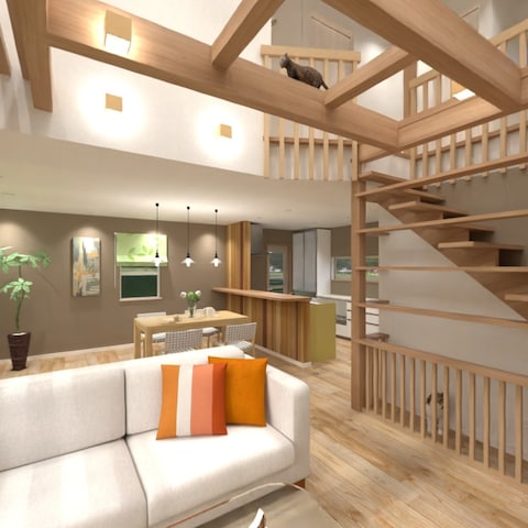 愛猫と暮らす夫婦のために【34坪3LDK】｜内観パース | madori happy｜一級建築士さん(一級建築士)のポートフォリオ | ココナラ