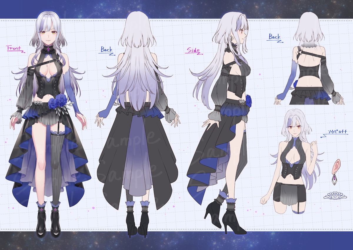 Vtuberキャラクターデザイン 三面図 | ヨルベ キトさん(イラストレーター)のポートフォリオ | ココナラ