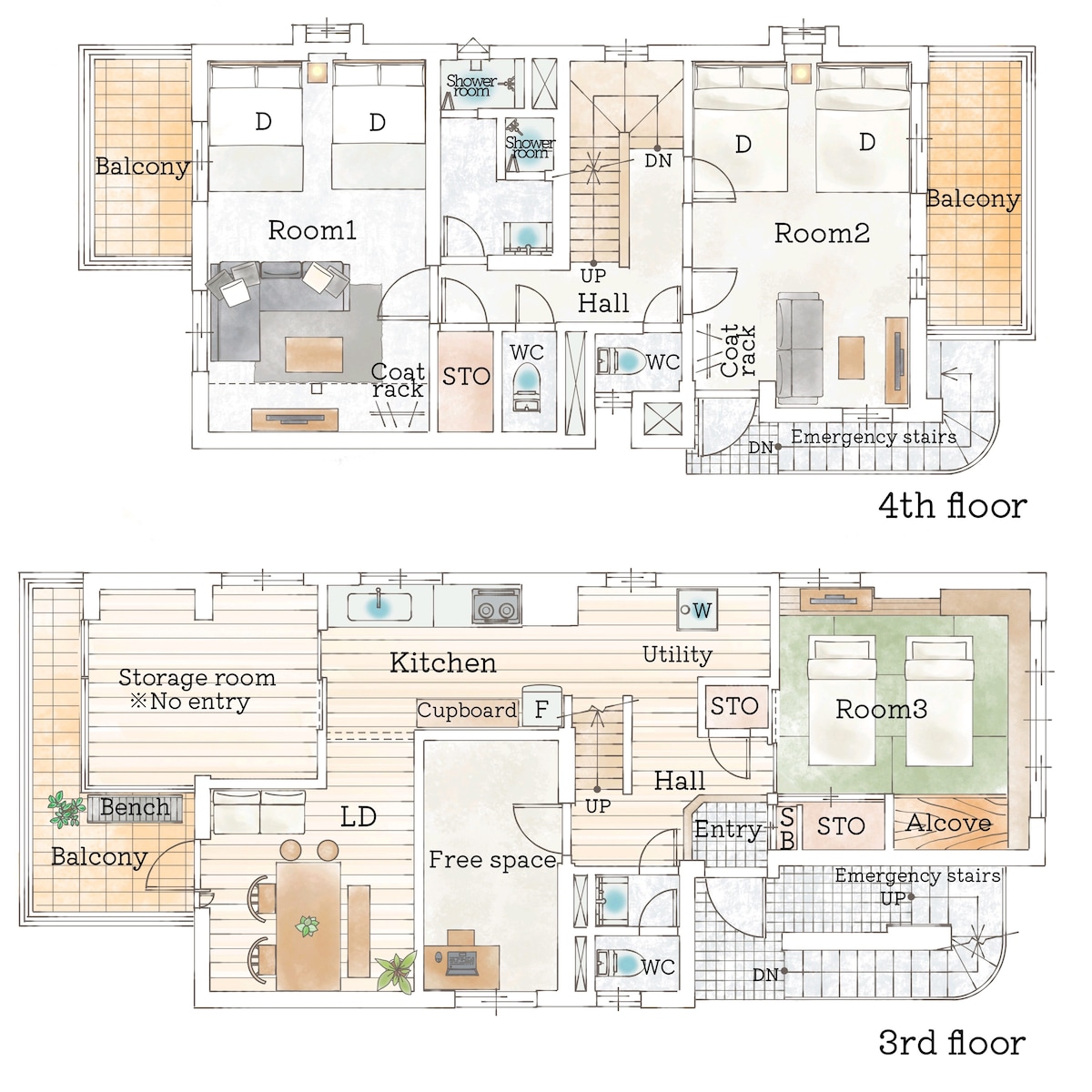 手描き風間取り図 | yukako_ikarashiさん(ふんわり間取り図作成職人)のポートフォリオ | ココナラ